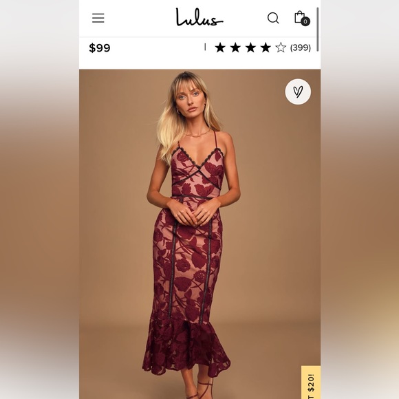 Lulus | Dresses | Lulus Medium Burgundy Floral Mesh Lace Trumpet Midi ...